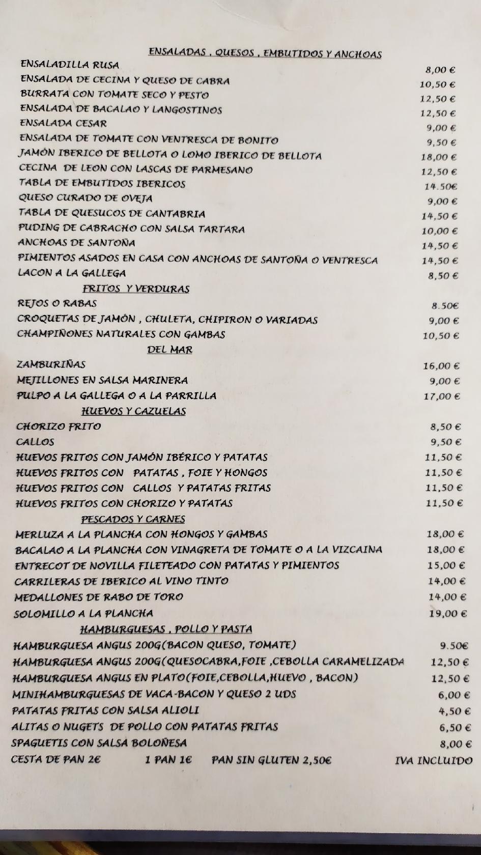 Carta del restaurante MESON POSADA TERMINO, Hoznayo