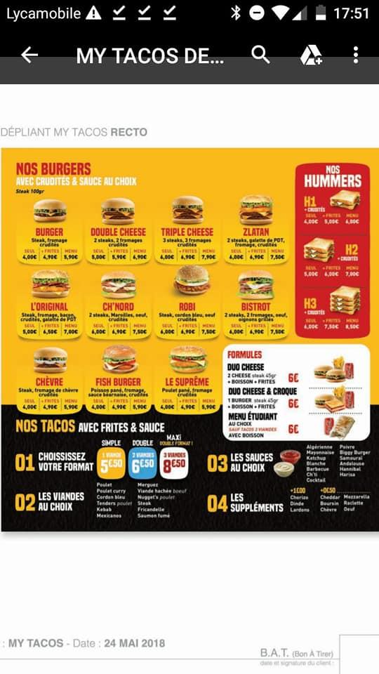 Menu at My Tacos 62 restaurant, Béthune