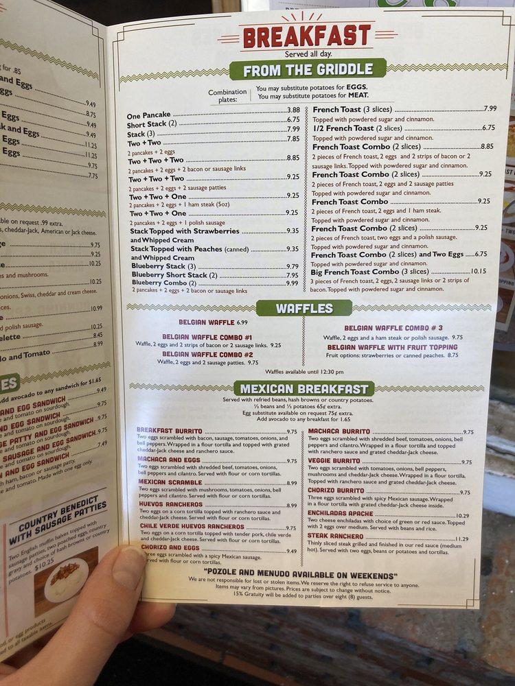 Menu at Old Country Coffee Shop restaurant, Running Springs