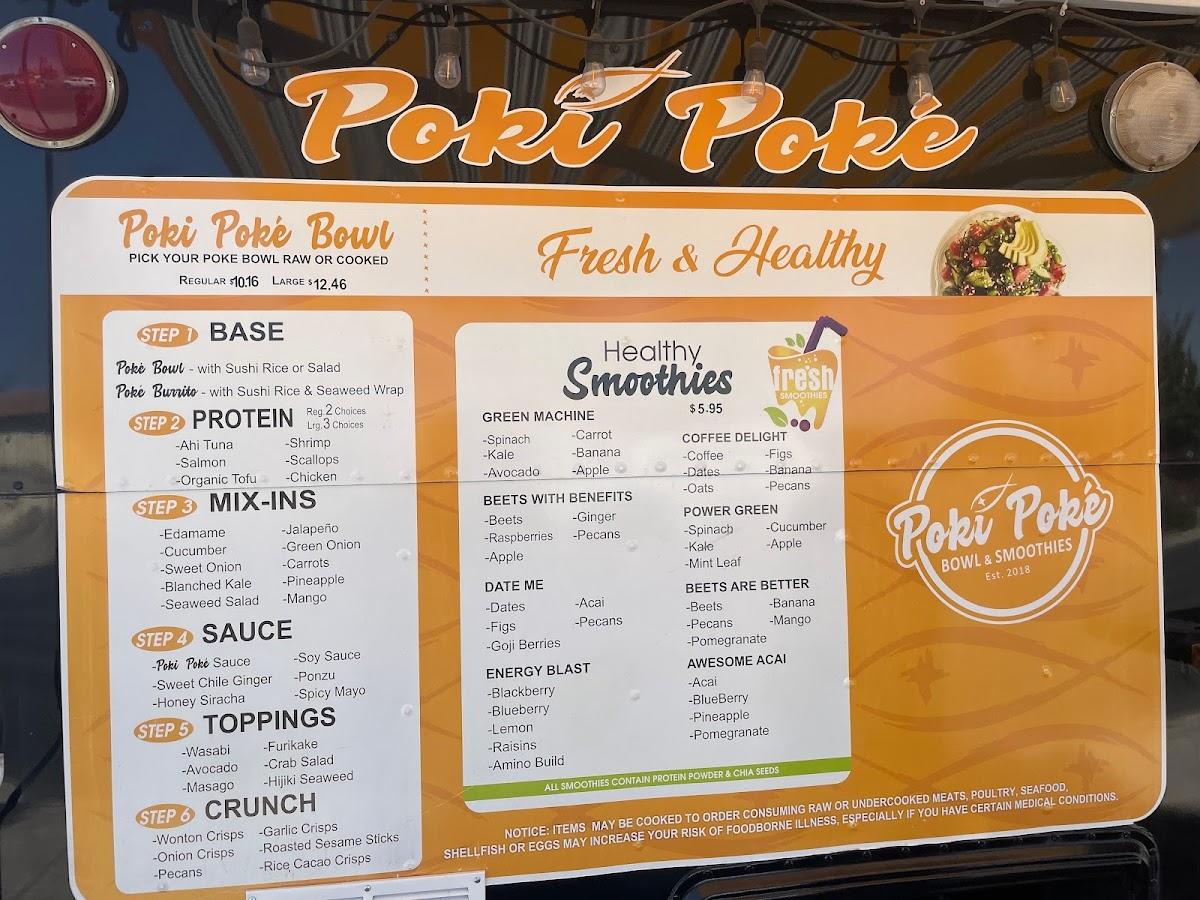 Menu at The Original Poki Truck restaurant, Las Cruces
