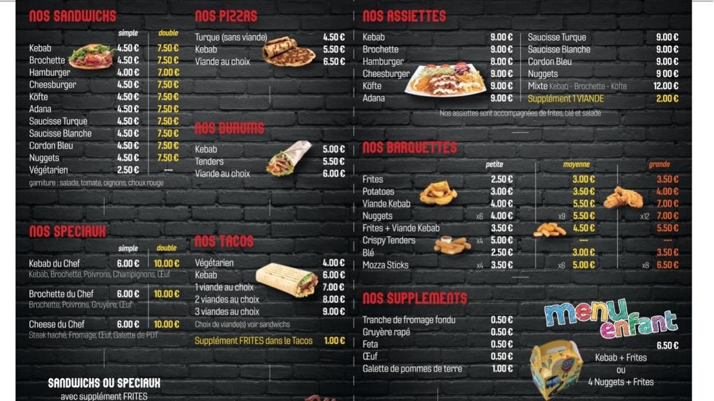 Menu au snack murat can restaurant, Auboué