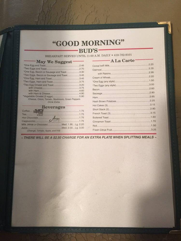 Menu at Bud's Restaurant, Defiance