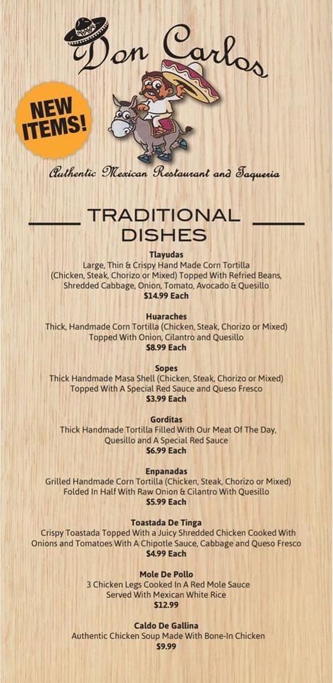 Menu at Don Carlos Authentic Mexican Restaurant, Cape Girardeau