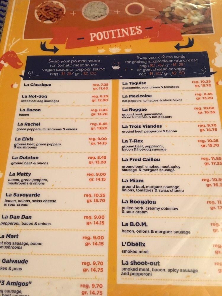 Carta del restaurante La Banquise, Montréal