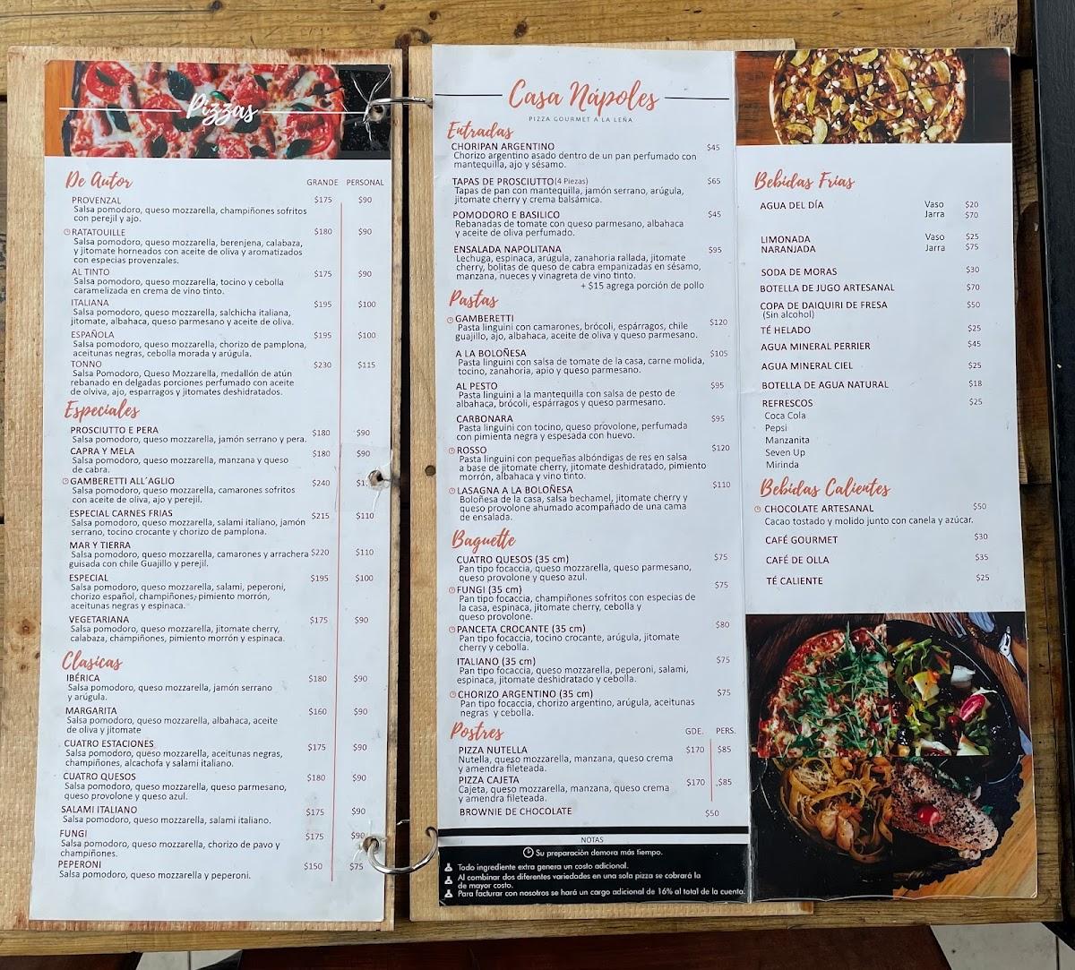 Carta de Restaurante Casa Nápoles, Leon