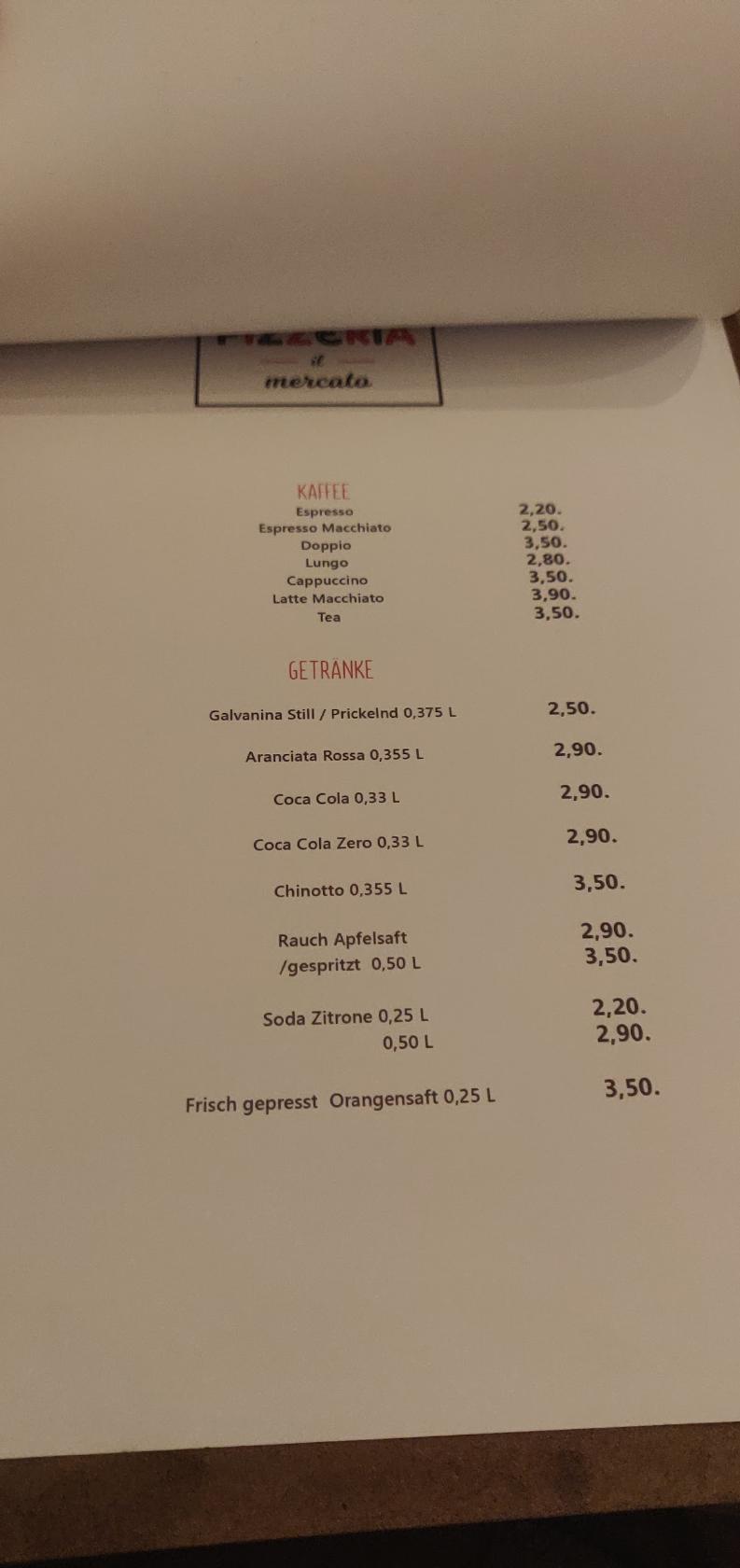 Speisekarte von Pizzeria Il Mercato, Wien