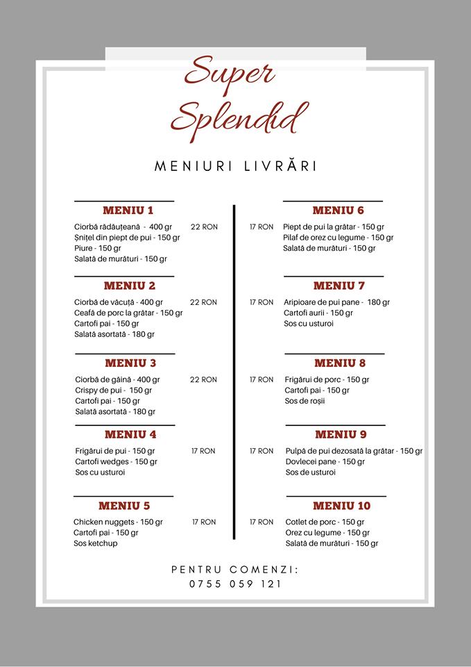 Menu at Restaurant "Super Splendid", Dorohoi