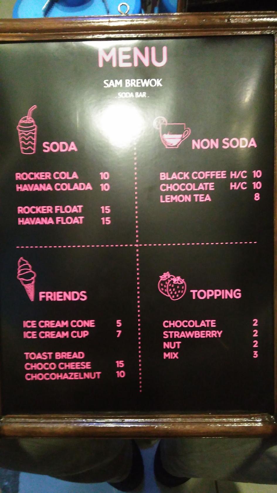 Menu at Sam Brewok Soda Bar, Malang