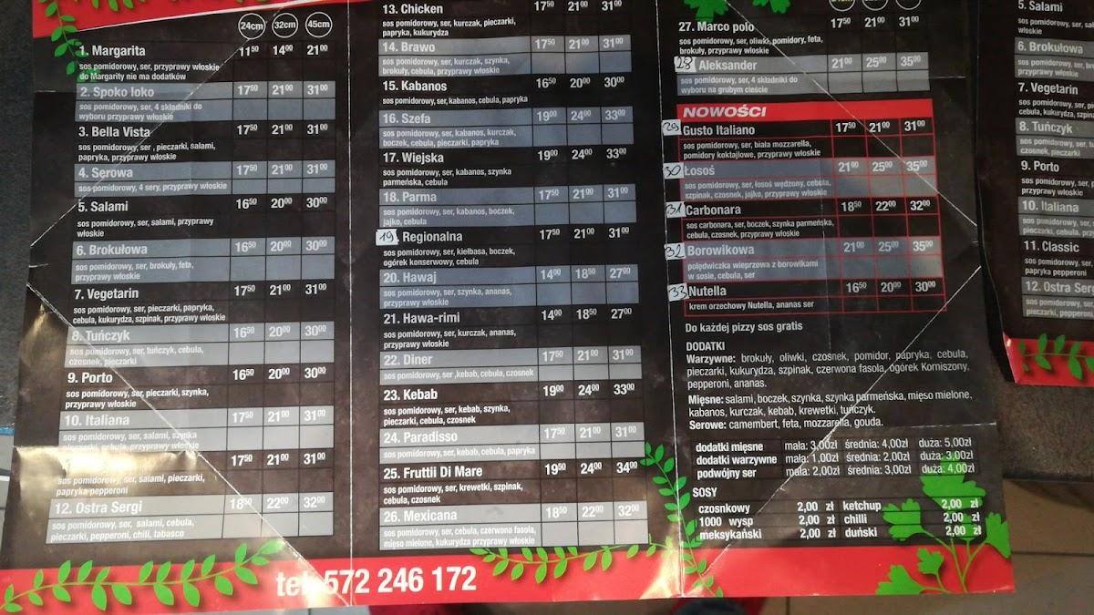 Menu at Spoko'loco restaurant, Poland