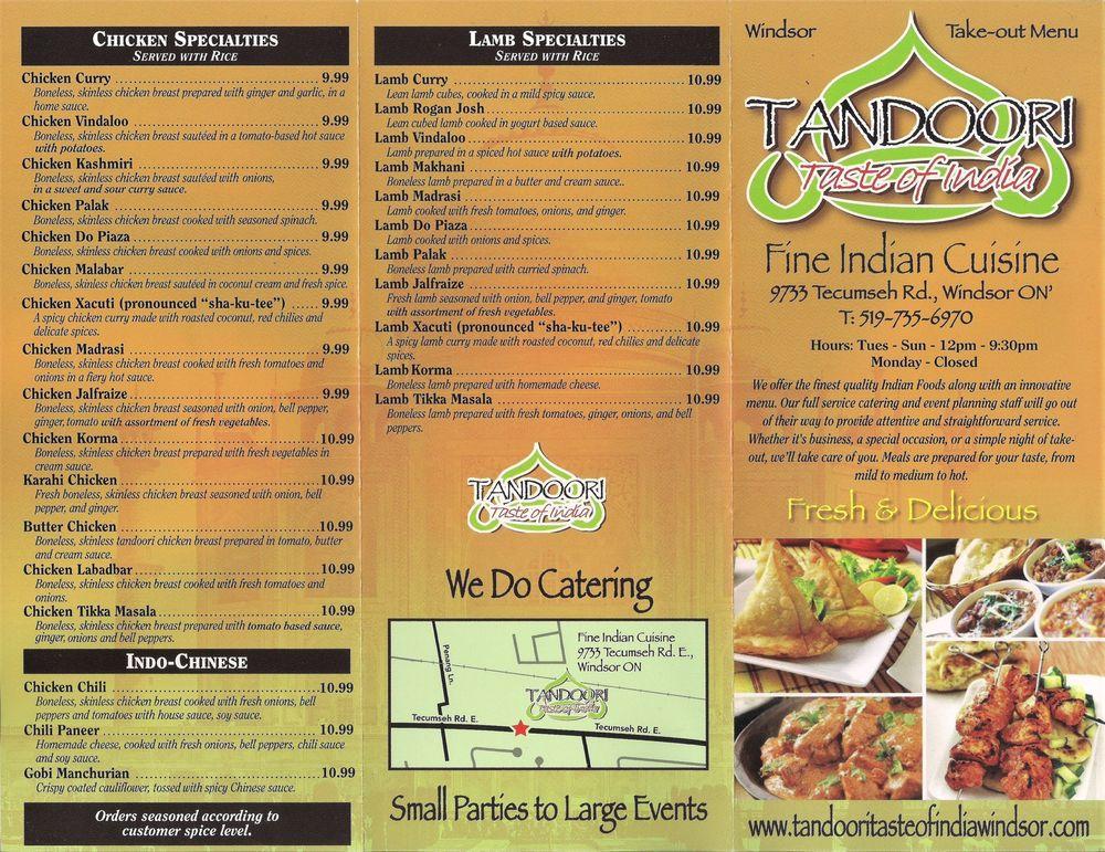 Menu at Tandoori Taste of India restaurant, Windsor