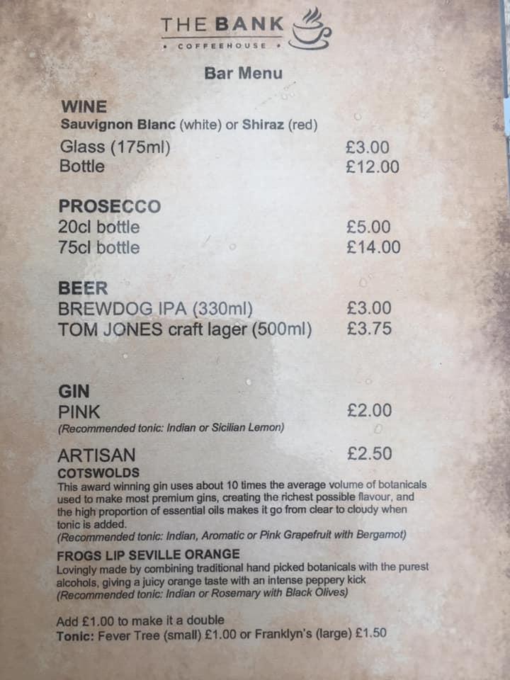 Menu at The Bank Coffee House, Barton-under-Needwood