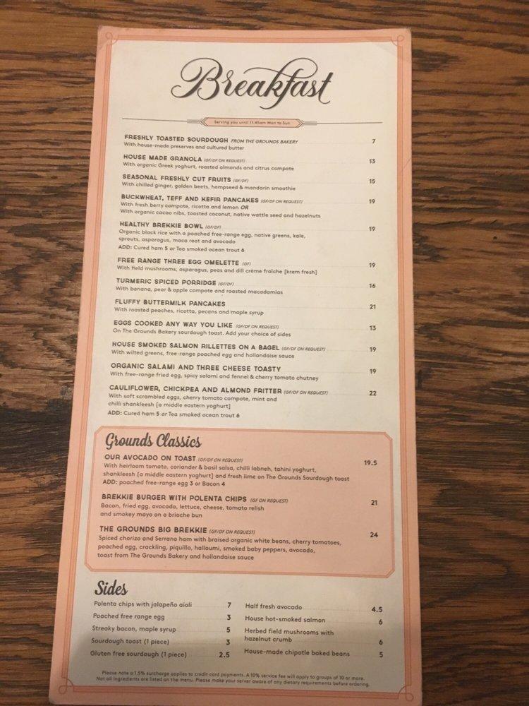 Menu at The Grounds of Alexandria pub & bar, Alexandria