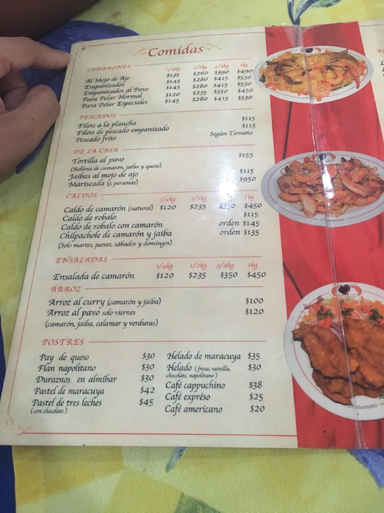 Carta del restaurante El Pavo del Mariscos, Ciudad del Carmen, Carr ...