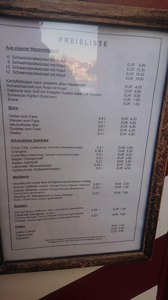 Speisekarte von Historische Wurstküche restaurant, Regensburg