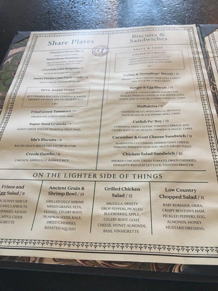 Menu at Ida Claire restaurant, Addison