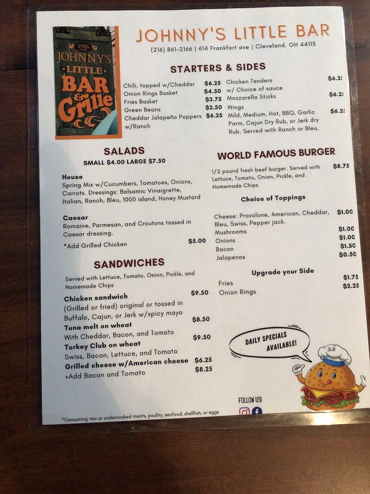 Menu at Johnny's Little Bar, Cleveland