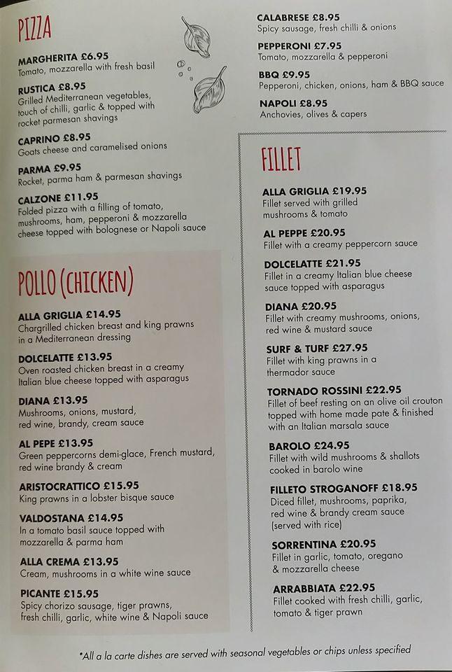Menu at Julia & Sofia's Italian restaurant, Sedgefield
