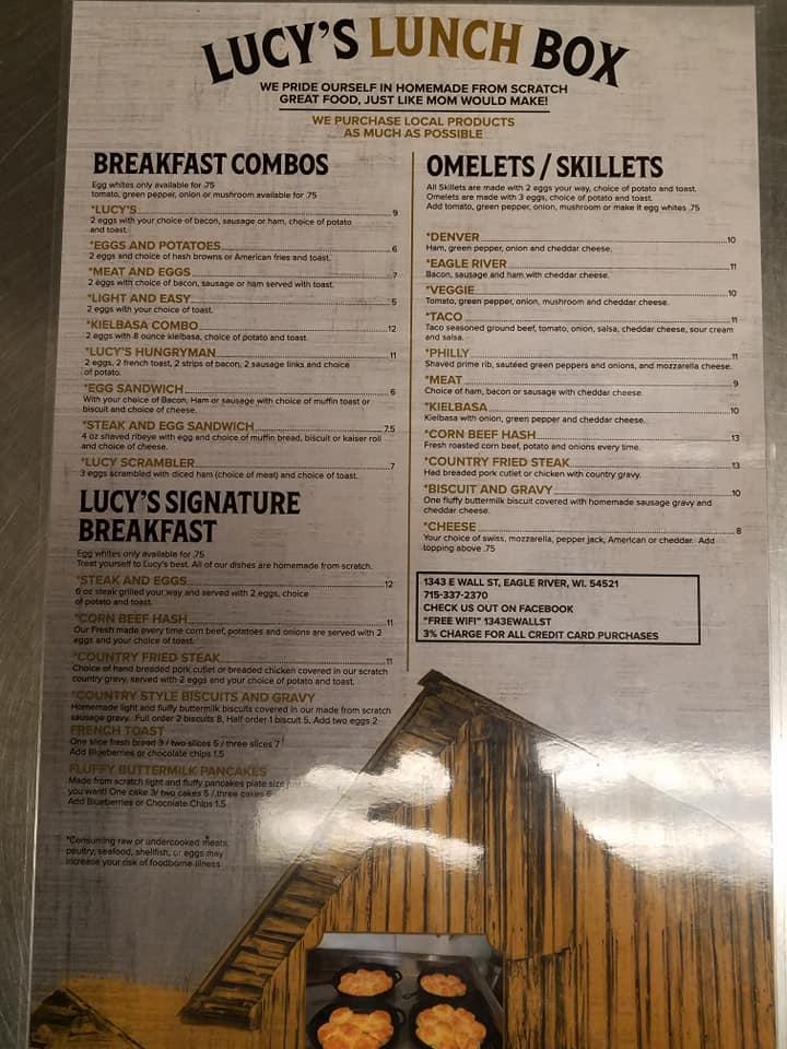 Menu at Lucy's Lunchbox restaurant, Eagle River