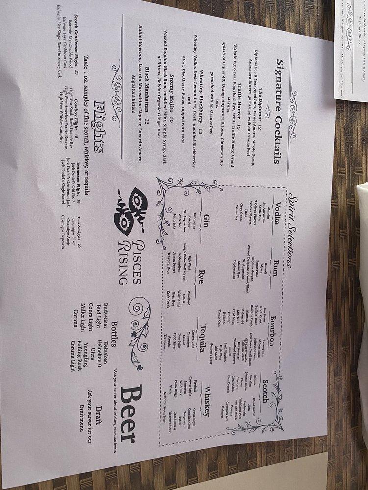 Menu at Pisces Rising steakhouse, Mount Dora