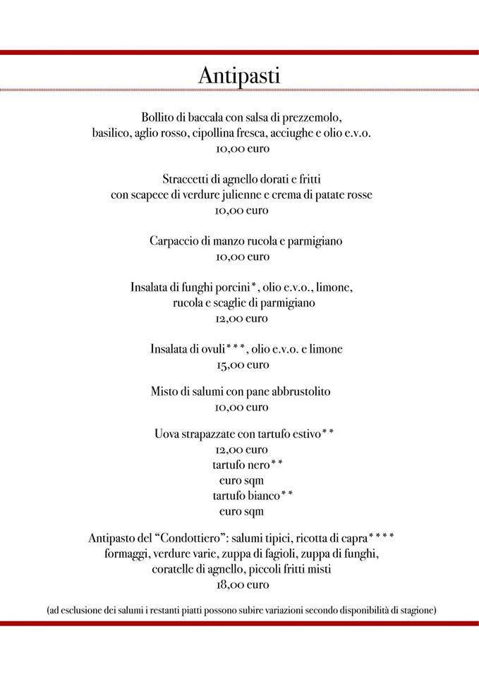 Menu da Taverna de li Caldora ristorante, Pacentro