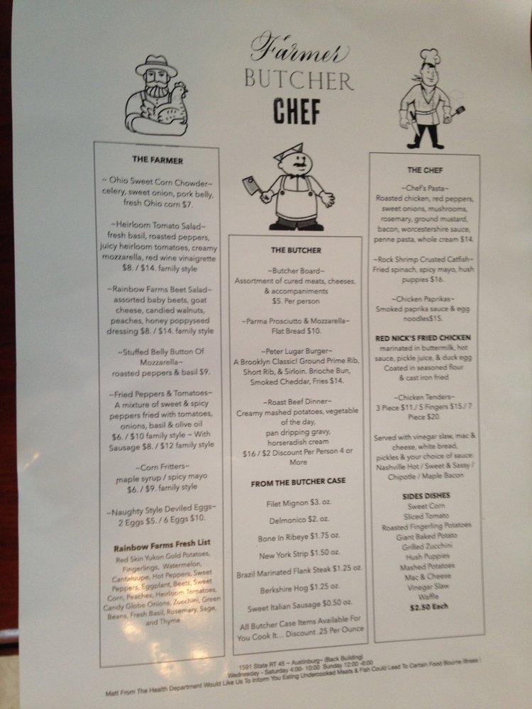 Menu at The Farmer Butcher Chef Bistro steakhouse, Austinburg
