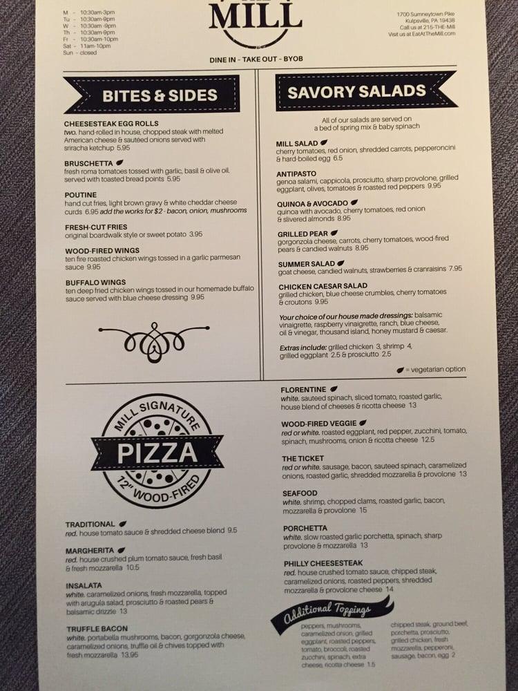 Menu at The Mill pizzeria, Kulpsville, Sumneytown Pike