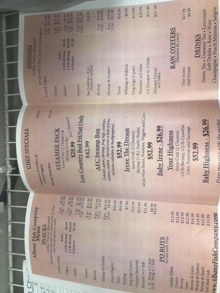 Menu at Albany Fish Company restaurant, Albany