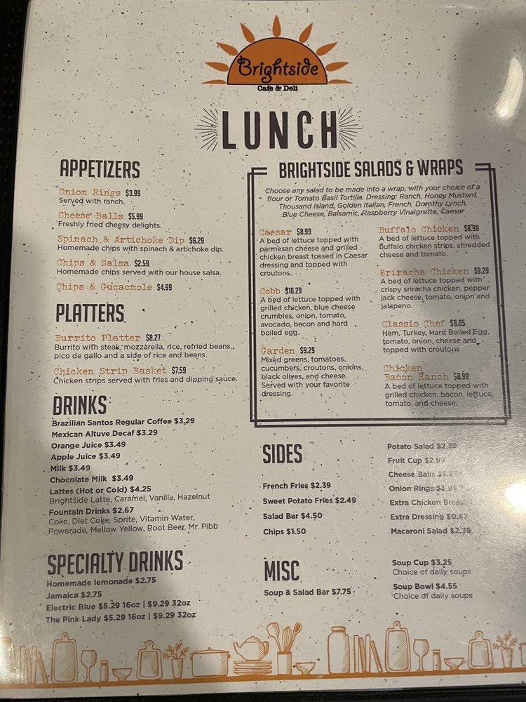 Menu at Brightside Cafe, Sioux City