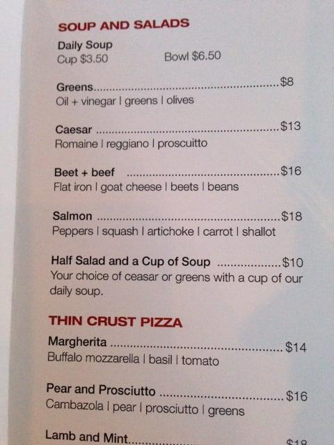 Menu at Cibo Waterfront Cafe, Winnipeg