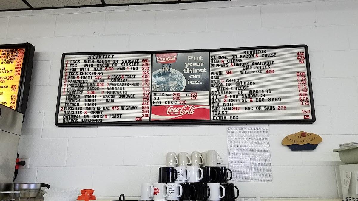 Menu at Dell's Cafe, Big Spring
