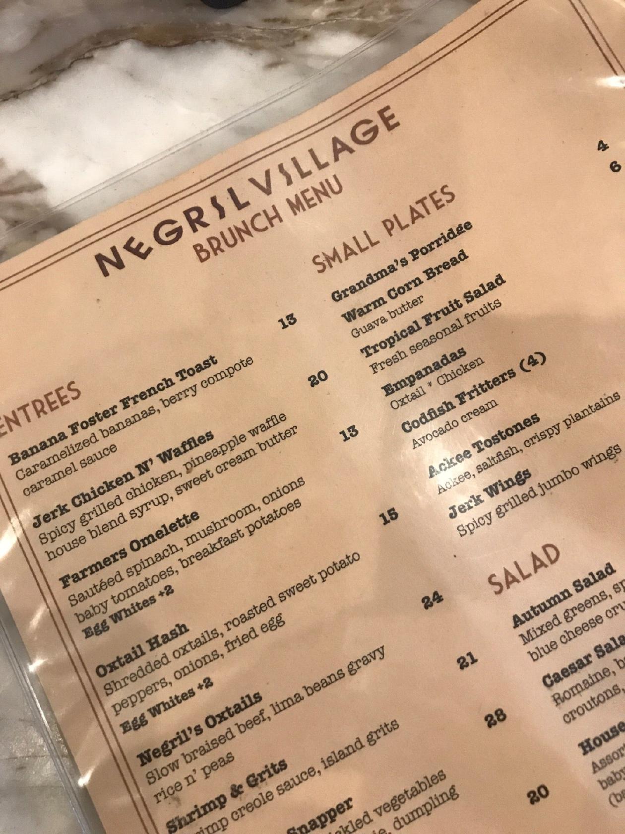 Menu at Negril ATL pub & bar, Atlanta