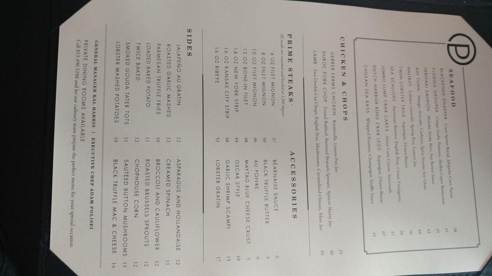 Menu at Ocean Prime steakhouse, Tampa, N Westshore Blvd