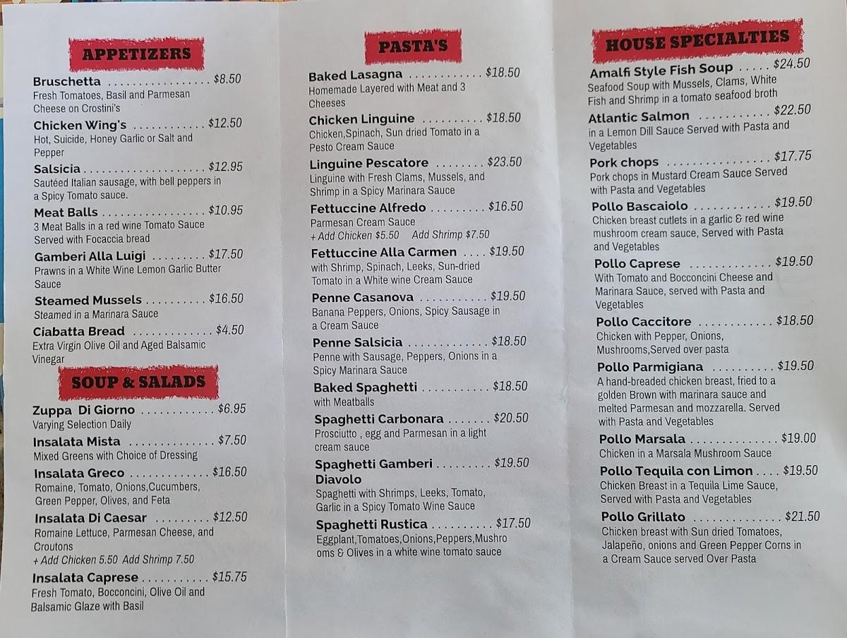 Menu at Papa Luigis ristorante and pizzeria, Cremona, 106 Railway Ave W