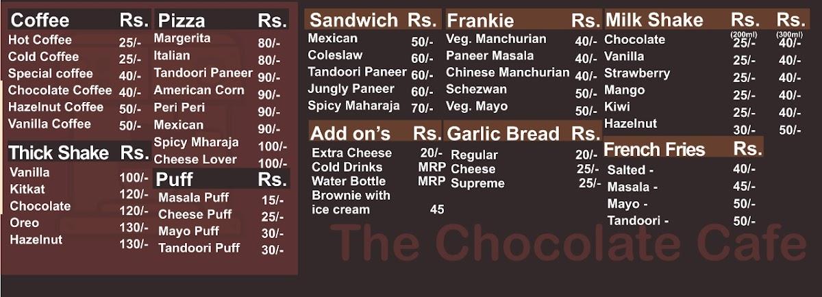 Menu at THE CHOCOLATE CAFE, Kalol
