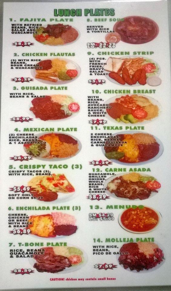 Menu at Taqueria Chapala restaurant, Beeville, N Saint Marys Street