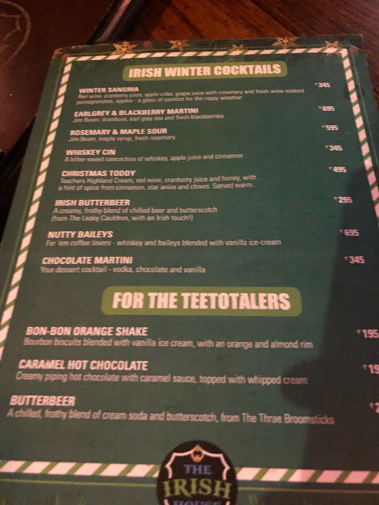 Menu at The Irish House, Bandra, Mumbai, Mumbai, Gasper Enclave