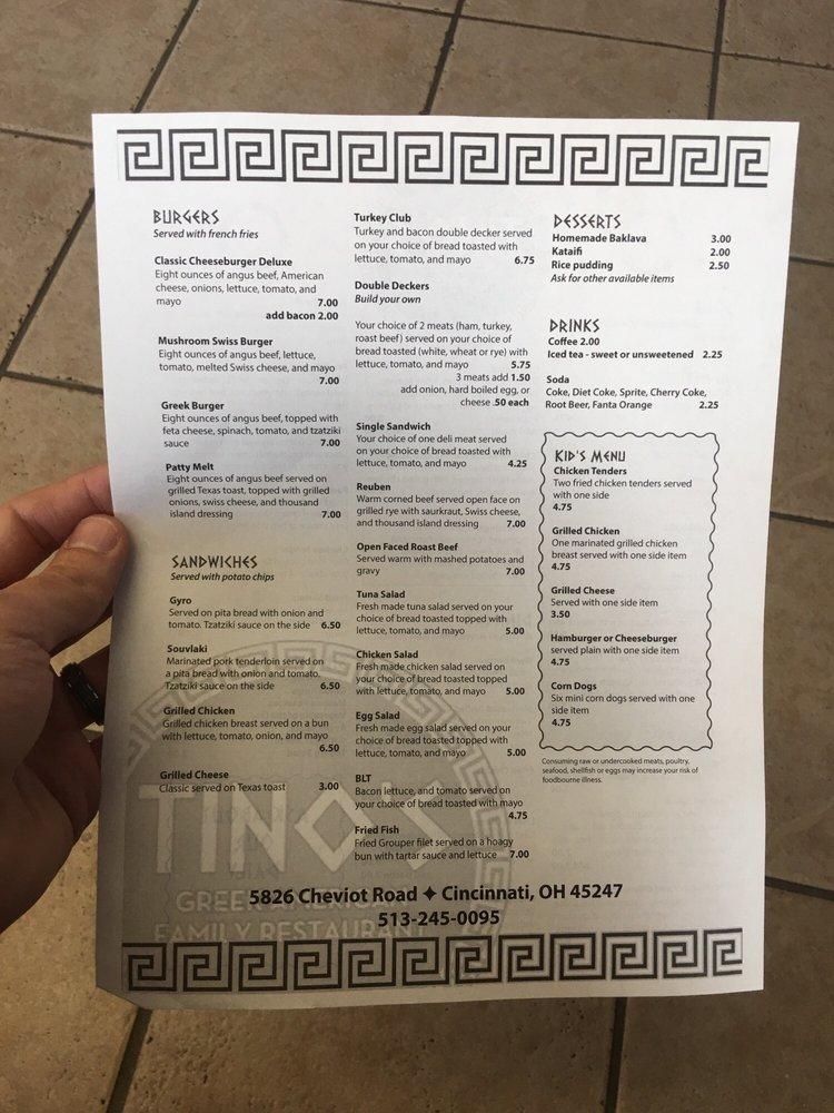 Menu at Tino's Greek-American Family Restaurant, Cincinnati