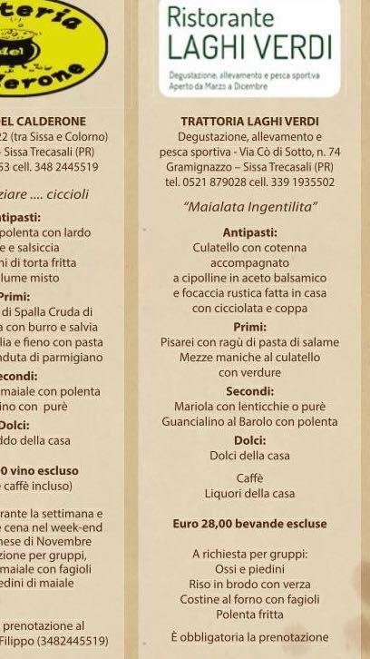 Menu da Trattoria Laghi Verdi ristorante, Gramignazzo