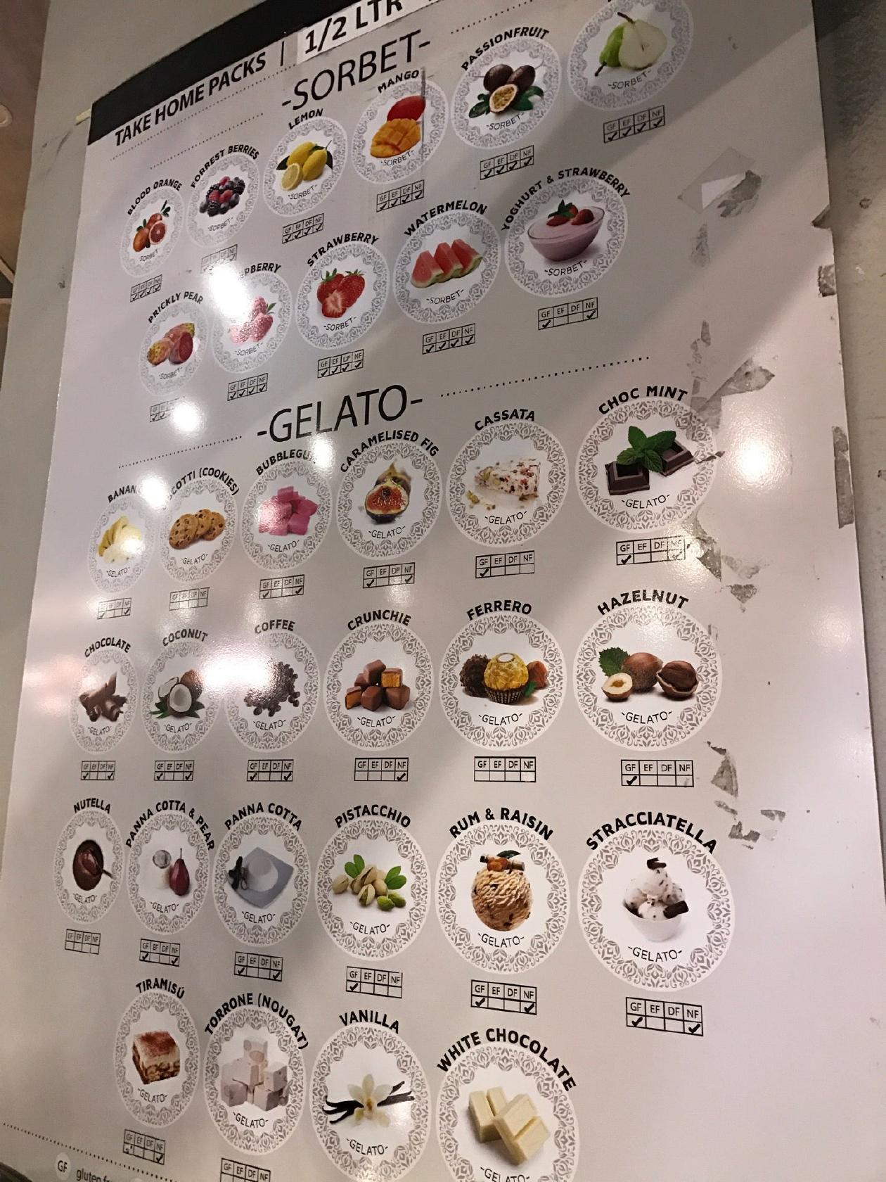 Menu at Via Dolce cafe, Canberra
