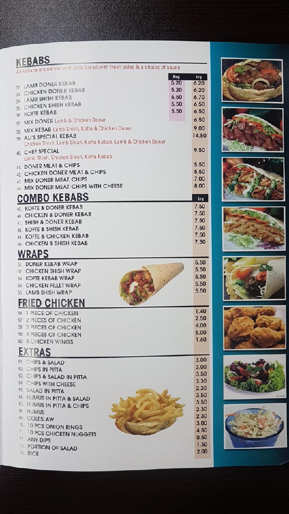 Menu at Ali's BBQ House, Colchester