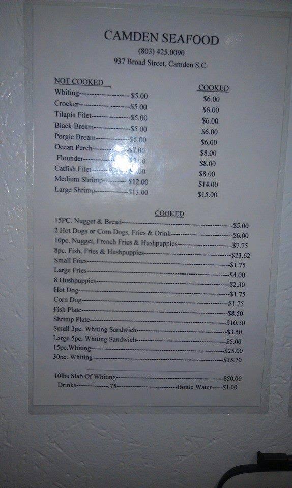 Menu at Camden Seafood restaurant, Camden