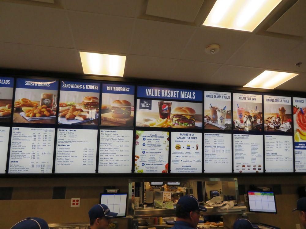 Menu at Culver's fast food, Round Rock