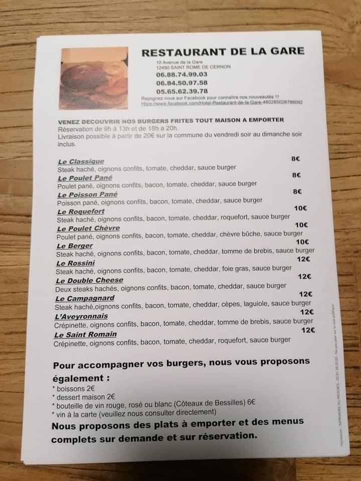 Carta de Hôtel Restaurant de la Gare, Saint-Rome-de-Cernon, 10 Av. de ...