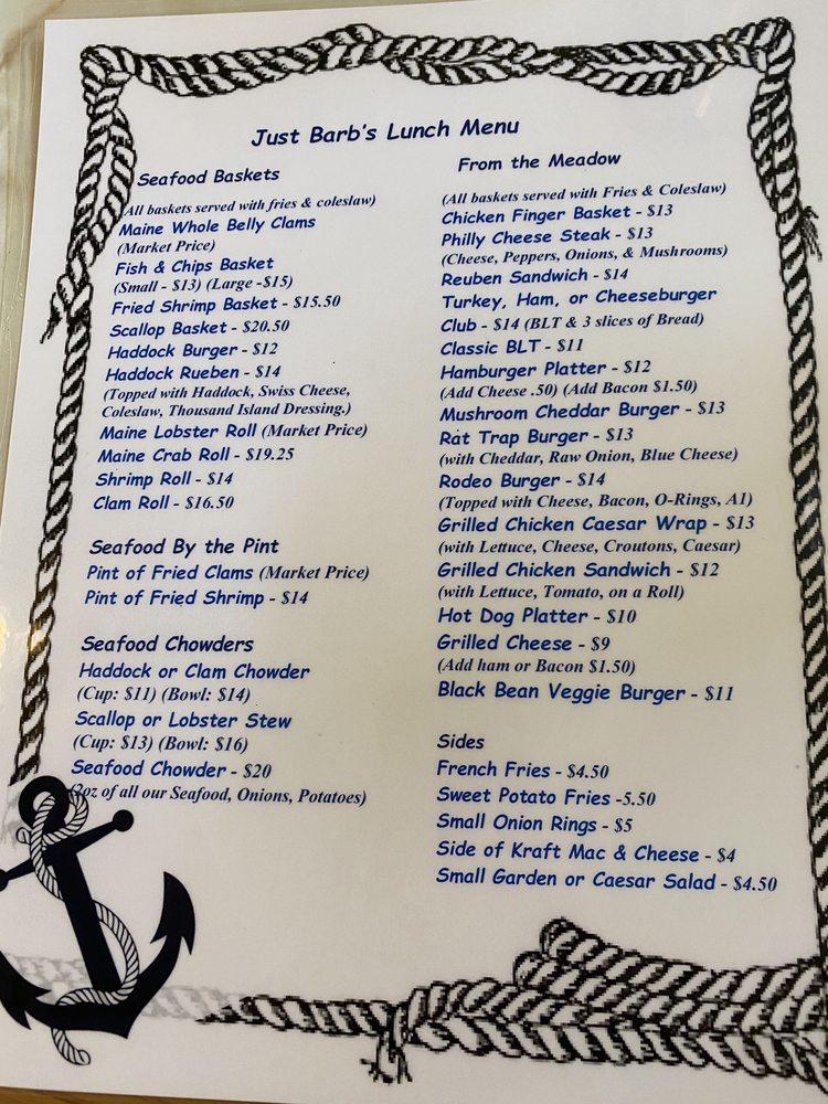 Menu at Just Barb's, Stockton Springs