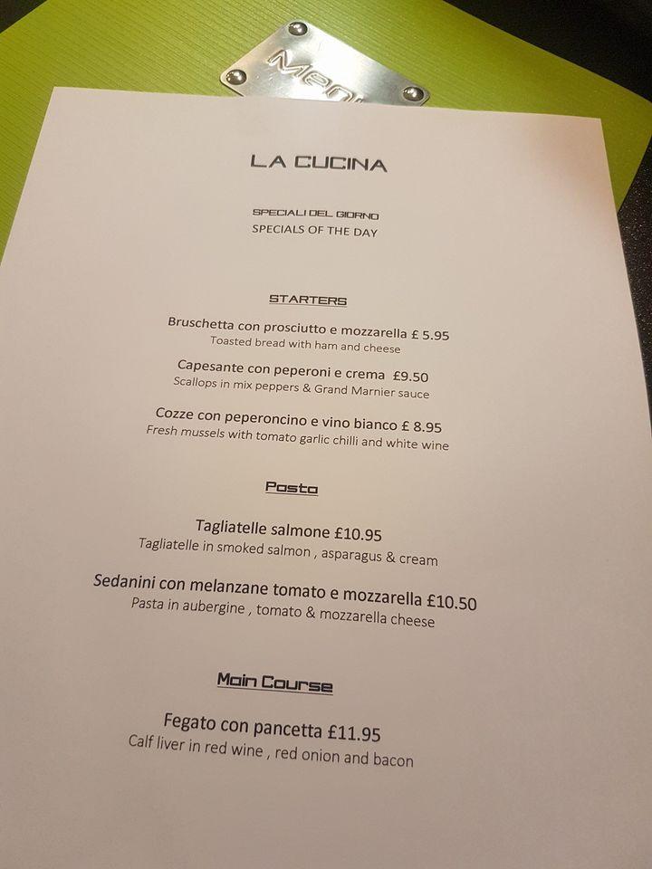 Menu at La Cucina Italian Restaurant, Littlehampton