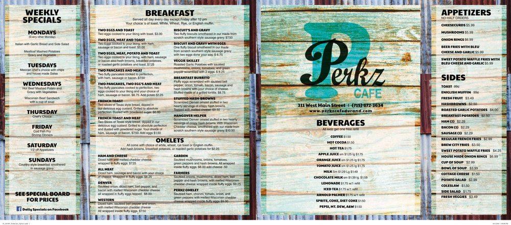 Menu at Perkz Cafe, Durand