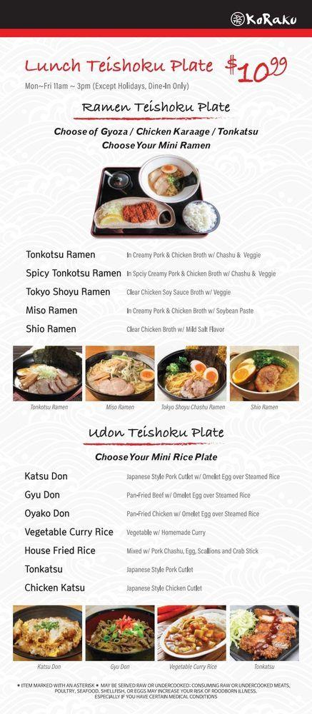 Menu at Raku Tonkatsu Ramen restaurant, Duluth
