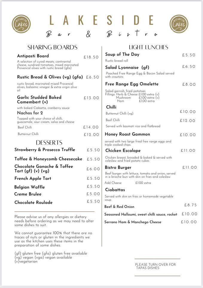 Menu at @Stanton Lakes restaurant, Stoney Stanton