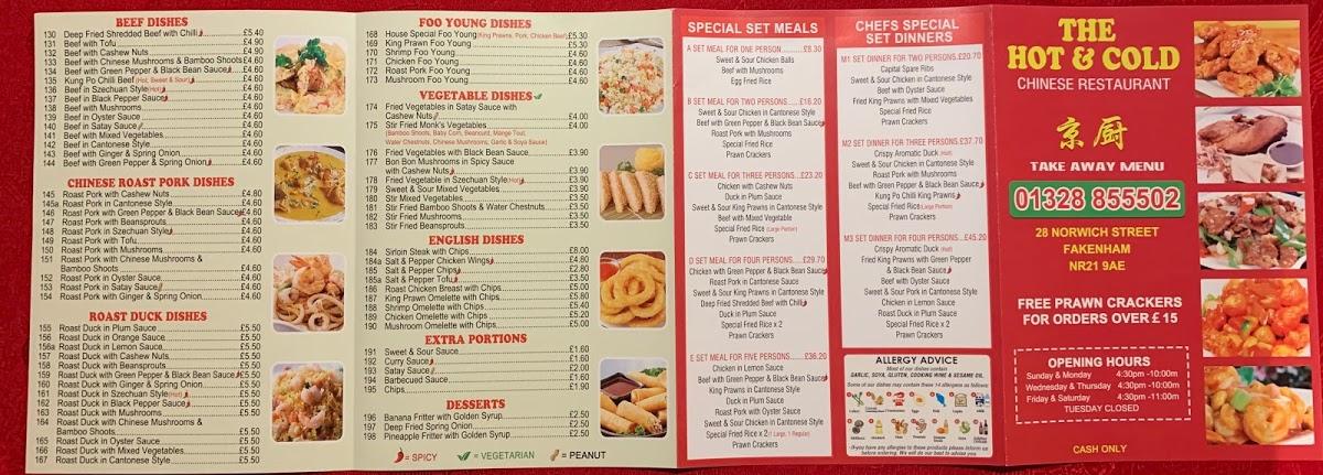 Menu at The Hot & Cold Chinese Restaurant, Fakenham