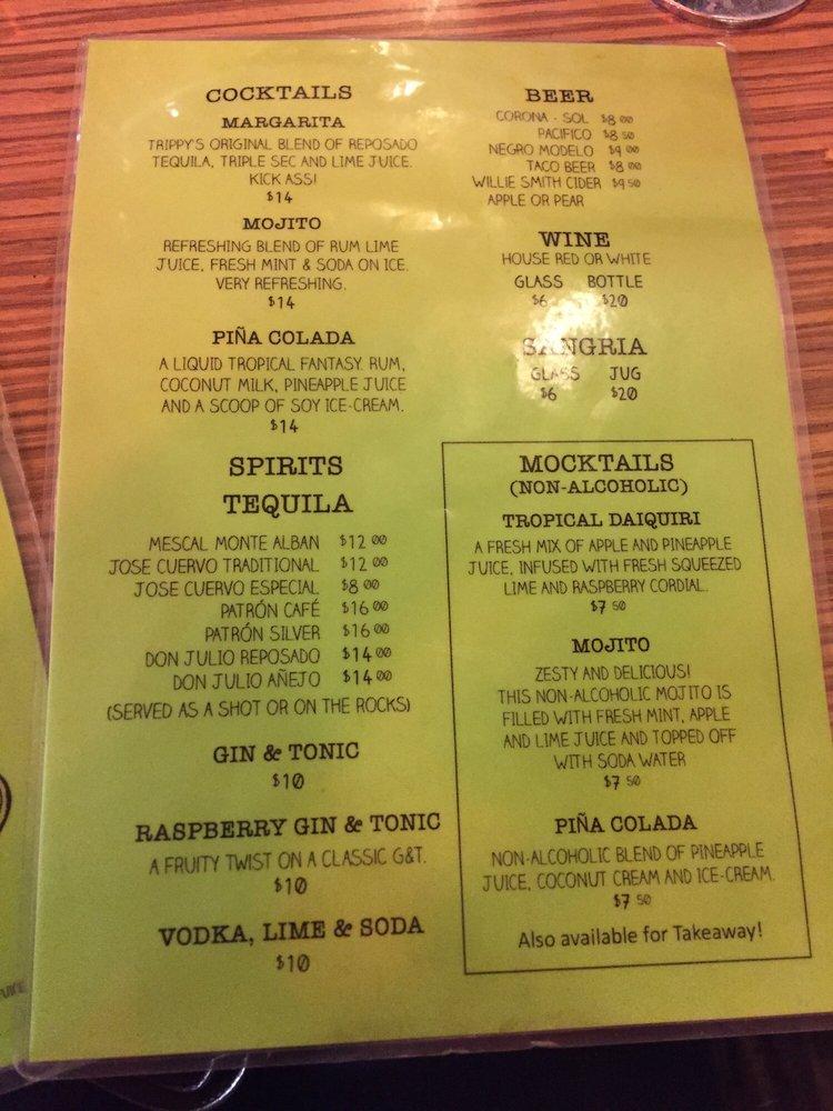 Menu at Trippy Taco restaurant, Fitzroy, 234 Gertrude St